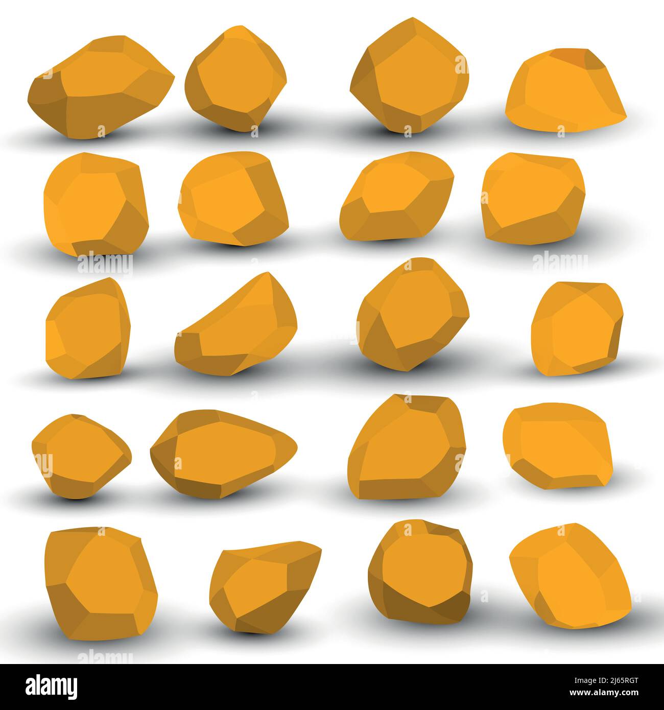 Cartoon stones. Rock stone isometric set. Yellow boulders, natural ...