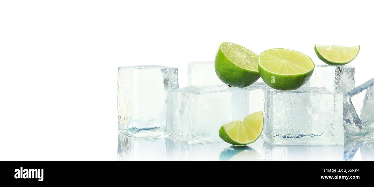 Ice and lime isolated on white background Stock Photo - Alamy