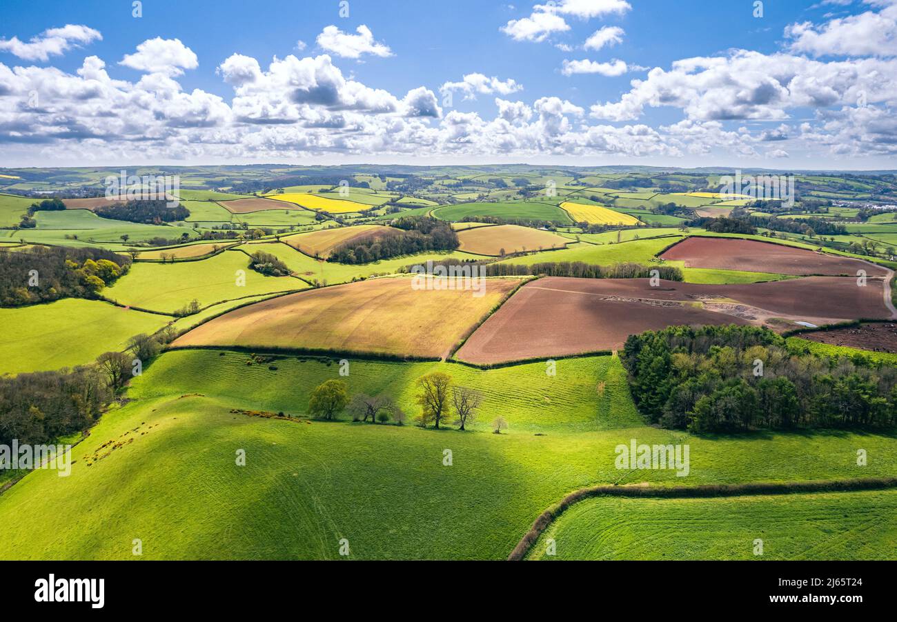 View over Fields and Farmlands, English Village, Devon, England, Europe ...