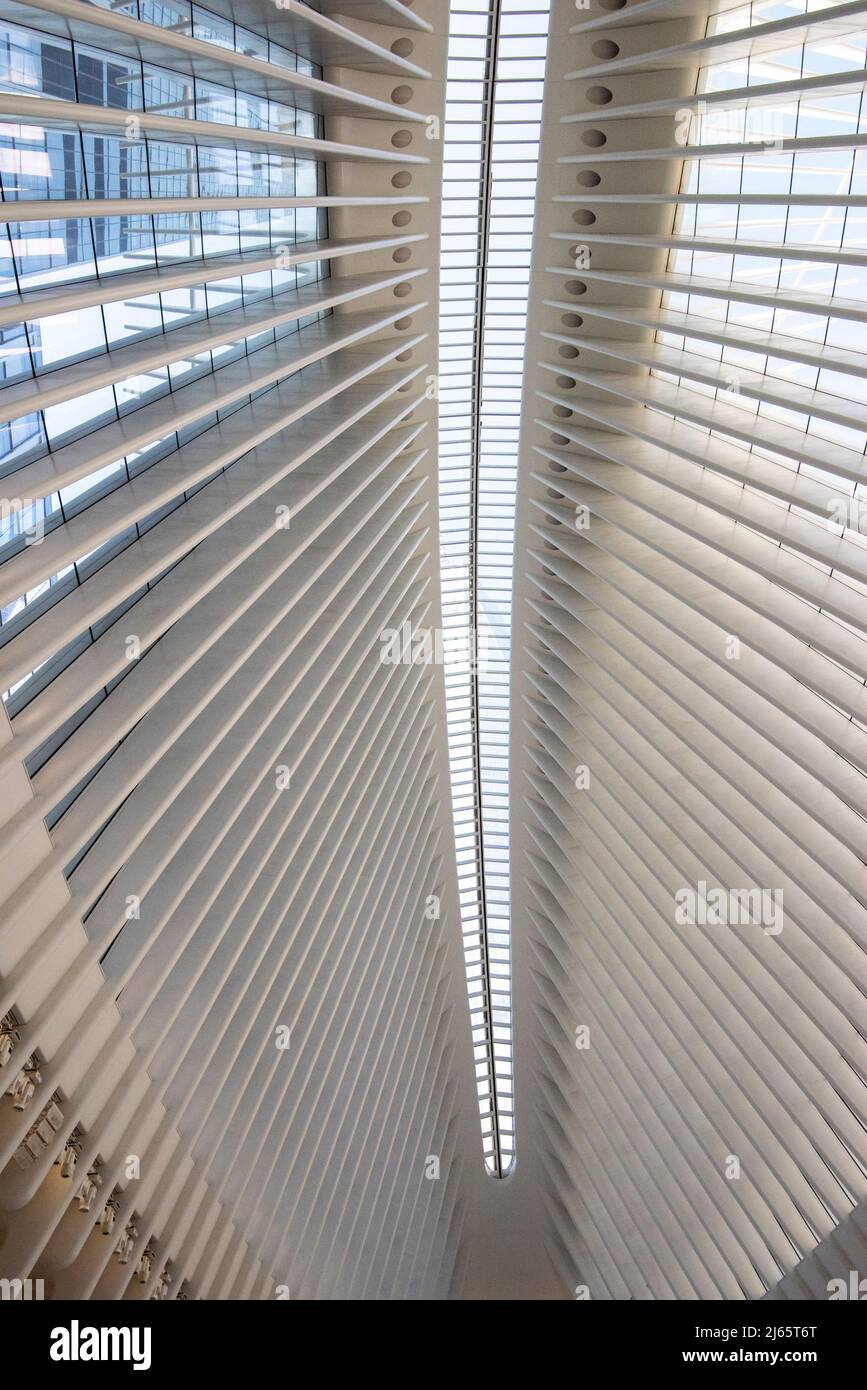 Inside the new World Trade Center Transportation Hub looking up at the ...