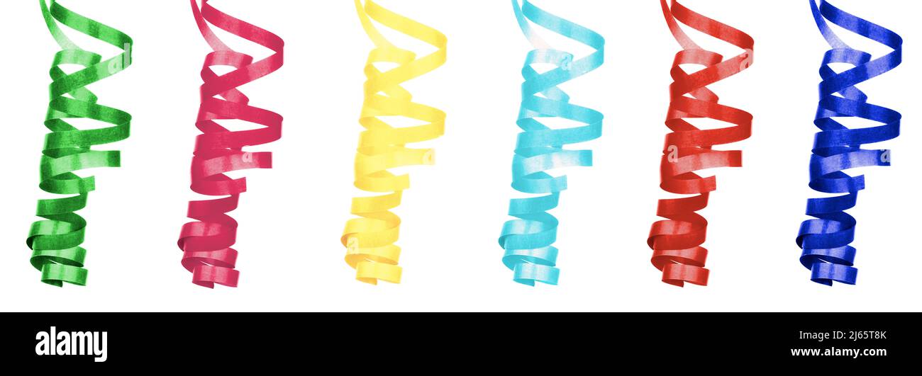 Collection of Colorful Party Streamers Hanging Down In a Row Isolated ...