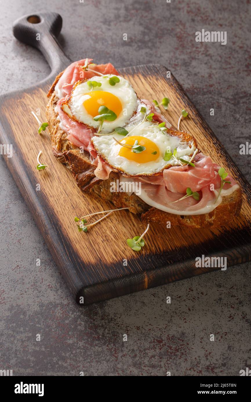 Strammer Max is a traditional sandwich dishes in German cuisine closeup ...