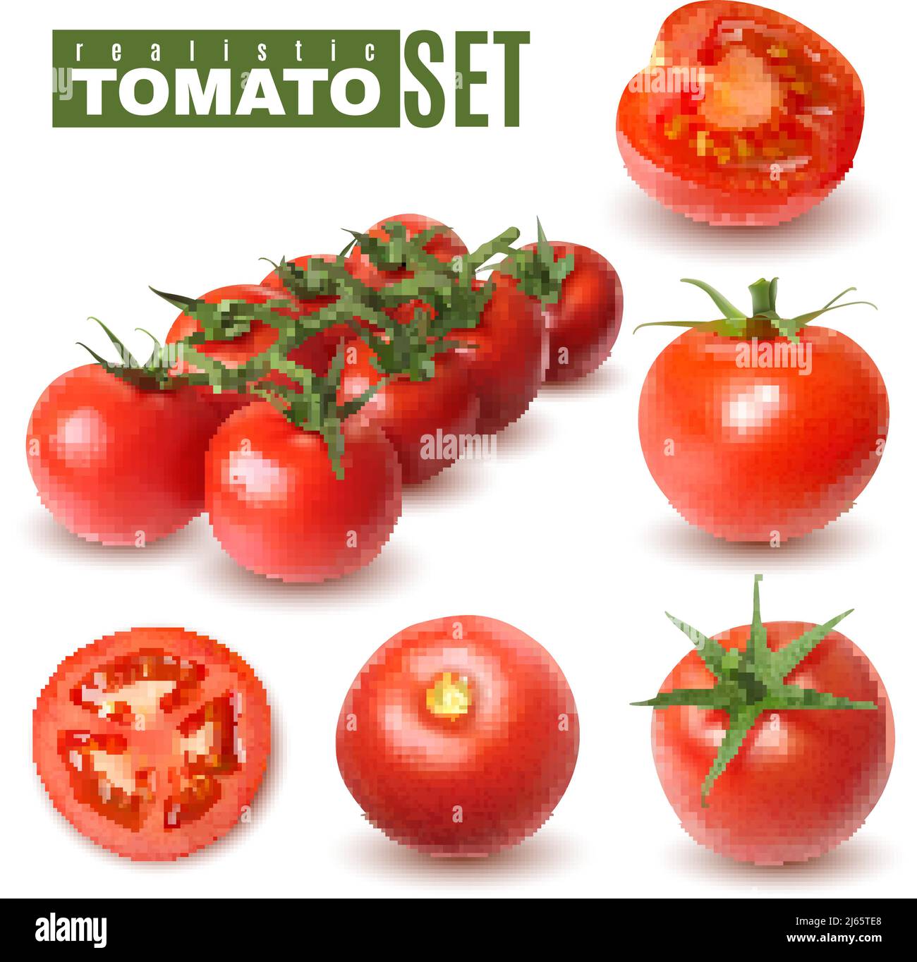 Realistic tomato set of isolated images with single tomato fruits and ...