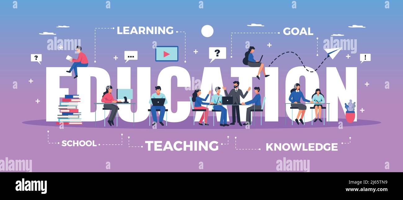 Education horizontal typography banner set with learning and knowledge ...