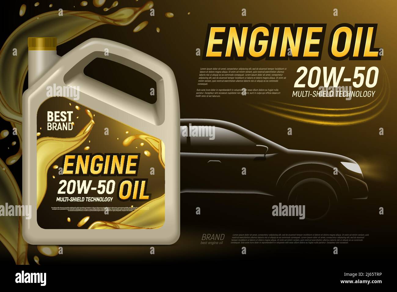 Realistic motor oil car silhouette ads background with editable text ...