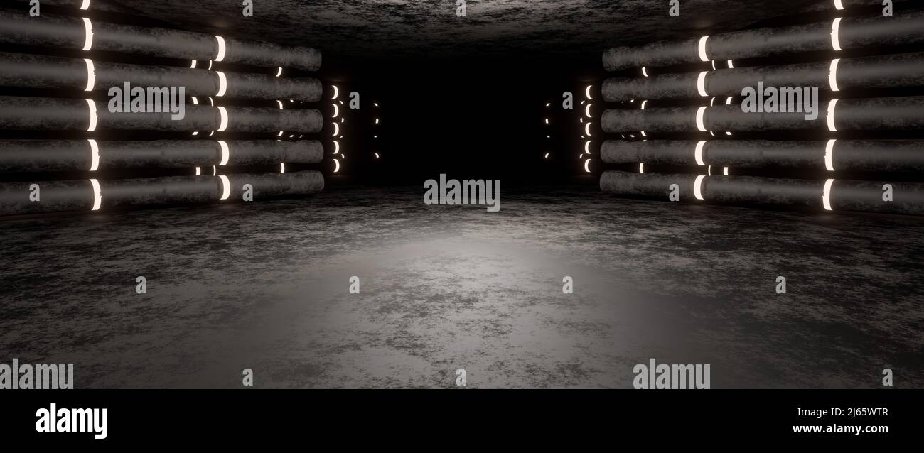 Abstract Grunge Empty Dark Rusty Showroom With Pillars Metallic Dark ...