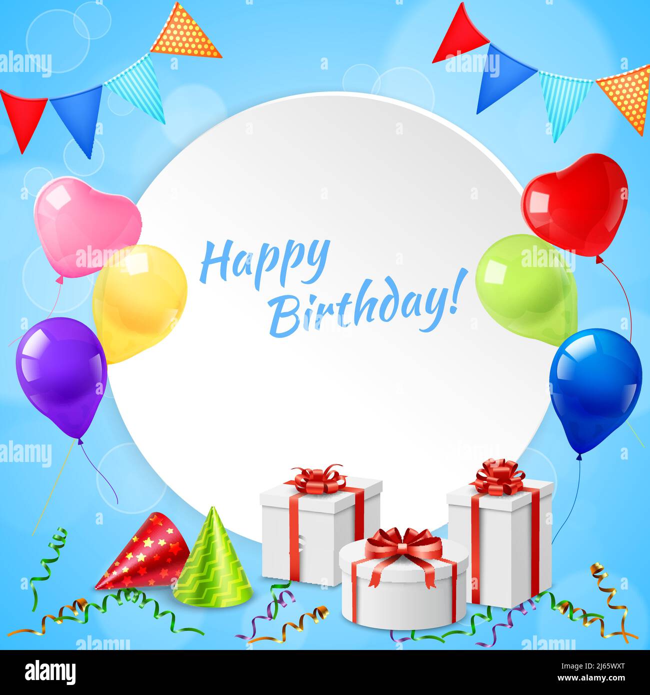 Happy birthday celebration party round realistic frame card with ...