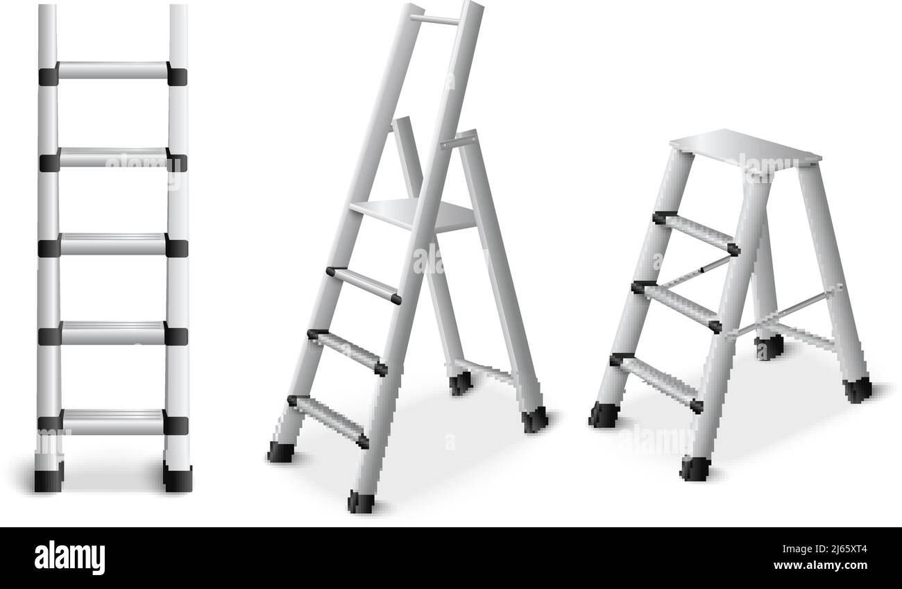 Metal step leaning and standing ladders for construction renovation and ...