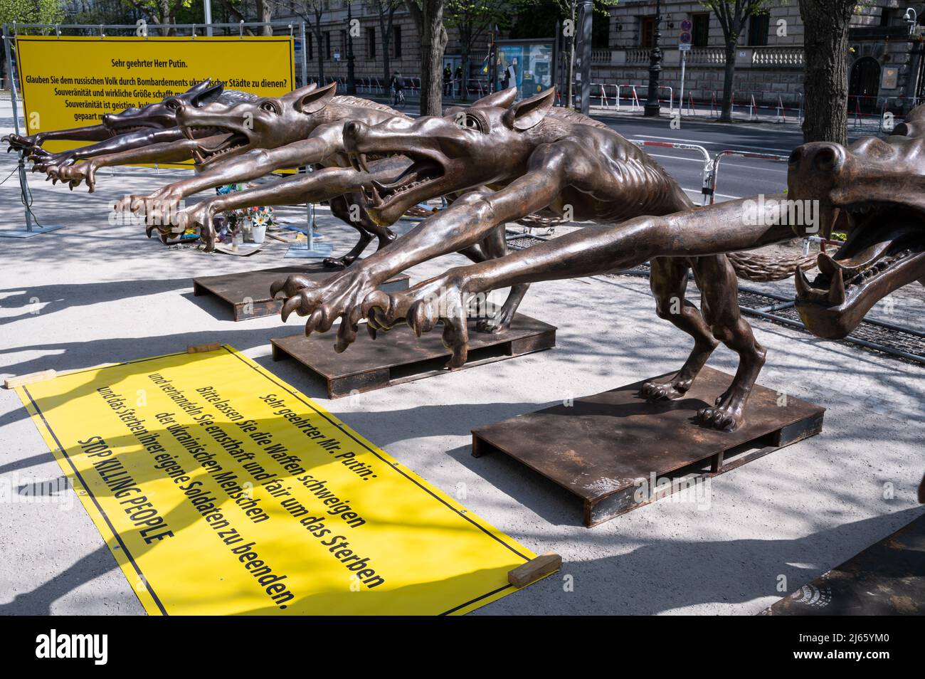 26.04.2022, Berlin, Germany, Europe - Art installation The wolves are ...