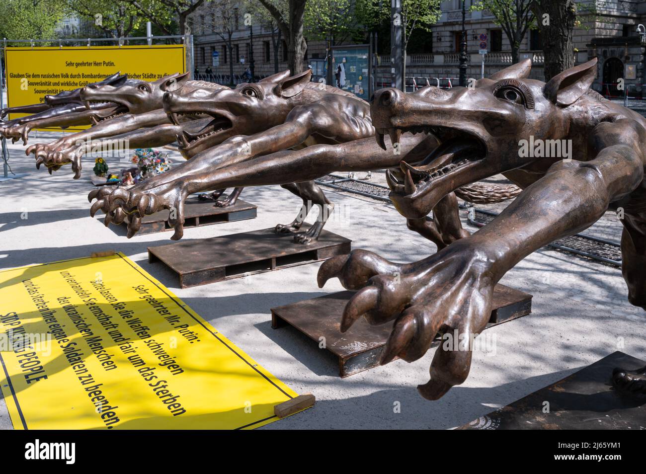 26.04.2022, Berlin, Germany, Europe - Art installation The wolves are ...