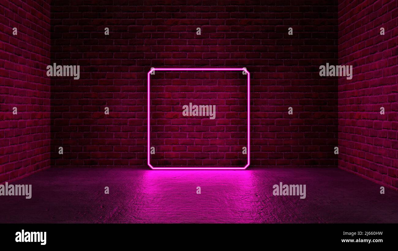 Futuristic Sci Fi Elegant Modern Neon Glowing Rectangle Frame 3D render ...