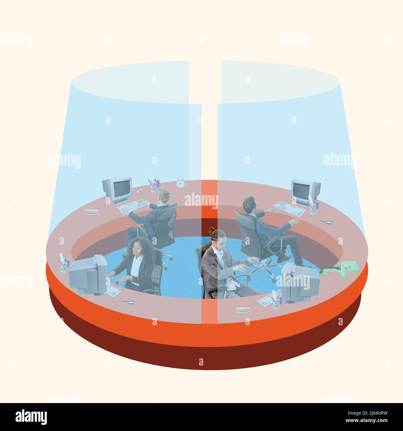 Contemporary art collage. Concentrated employees of analytic ...