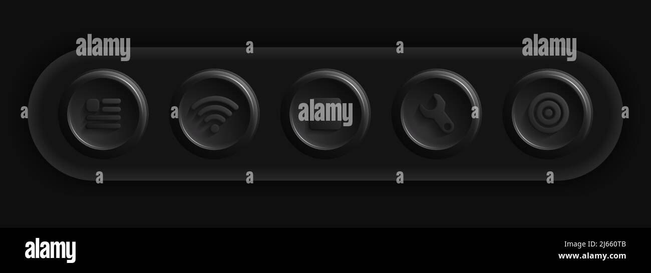 Dark Icon Set. Black Buttons. Vector illustration Stock Vector Image ...