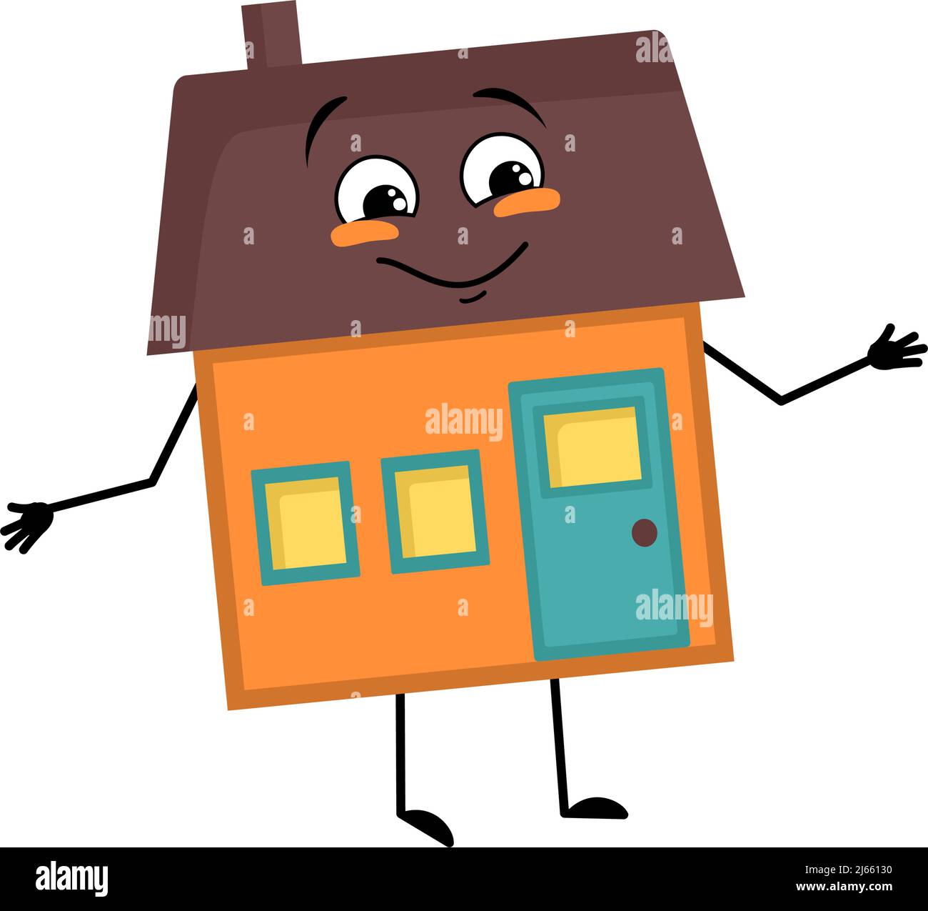 Cute house character with happy emotions, joyful face, smile eyes, arms ...