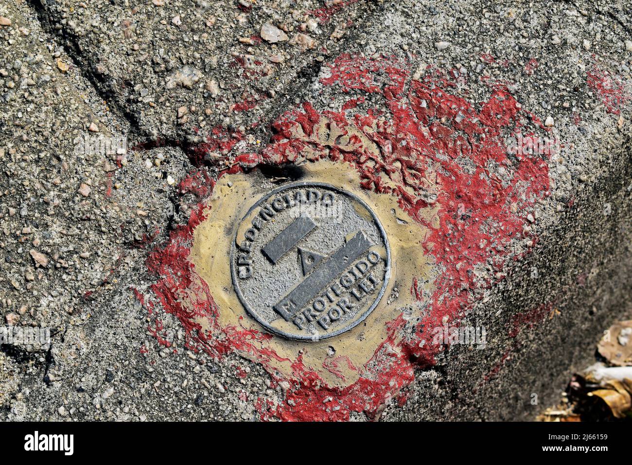 RIO DE JANEIRO, BRAZIL - APRIL 22, 2022: Geodetic mark (sign) on the ...
