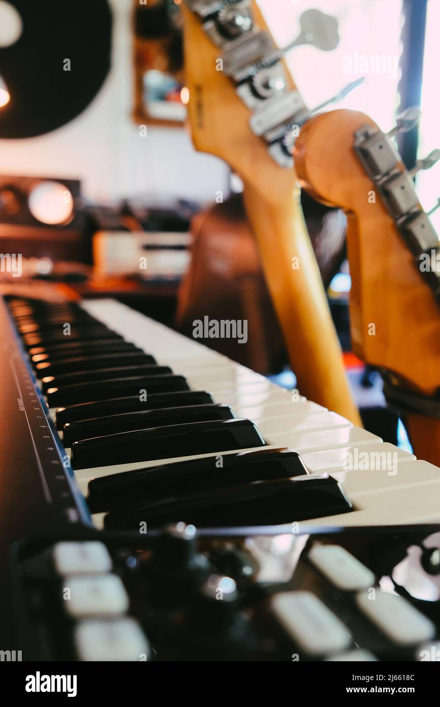 Close up instruments music background concept,Guitar and studio ...