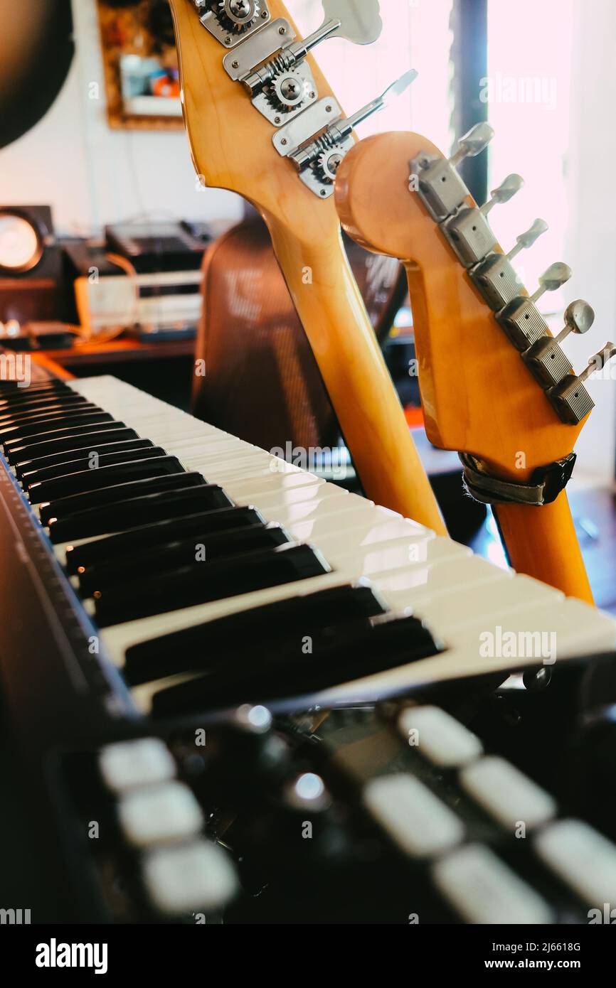 Close up instruments music background concept,Guitar and studio ...