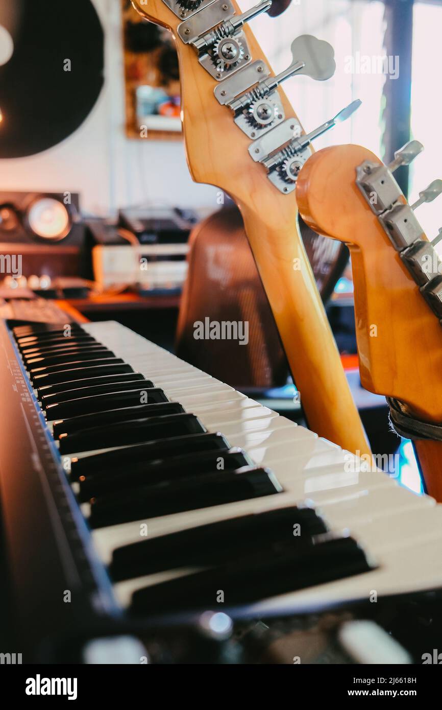 Close up instruments music background concept,Guitar and studio ...