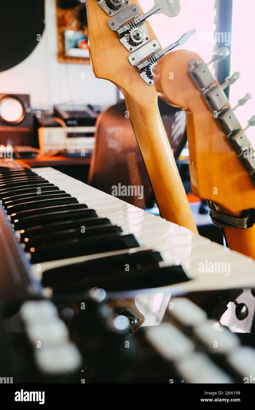 Close up instruments music background concept,Guitar and studio ...
