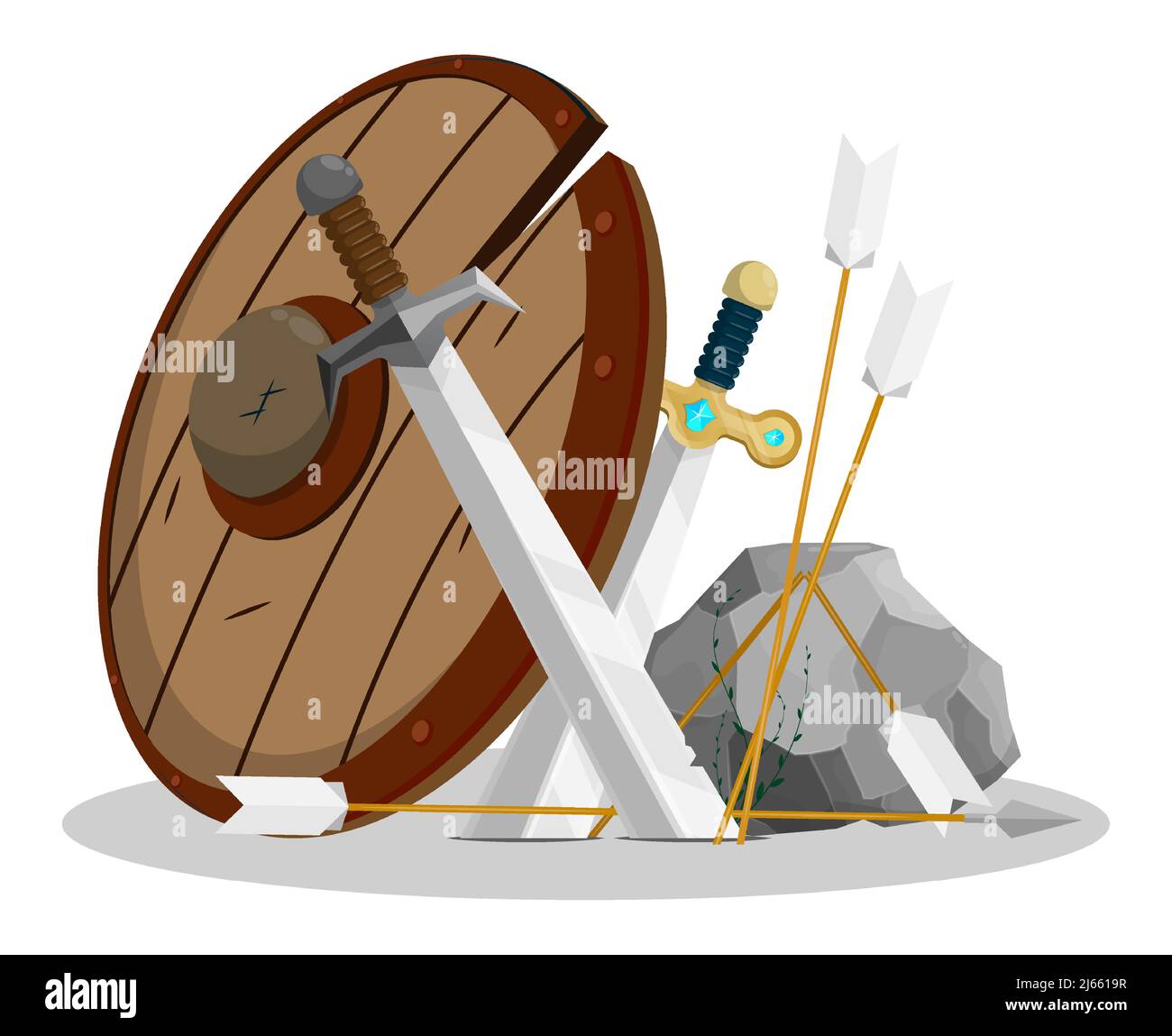 Swords, broken arrows and shield scattered across battlefield after ...