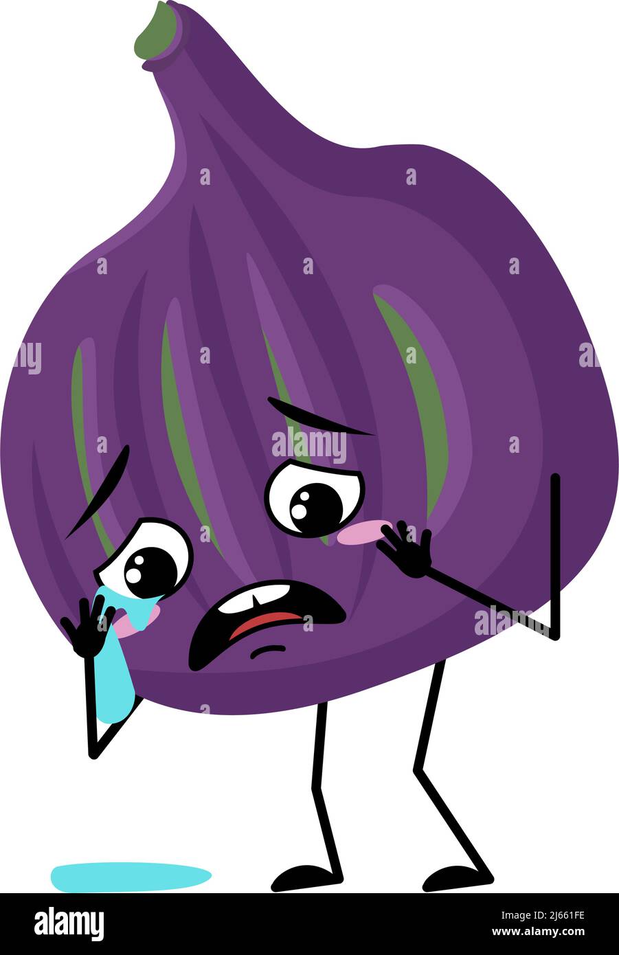 Fig character with crying and tears emotion, sad face, depressive eyes ...