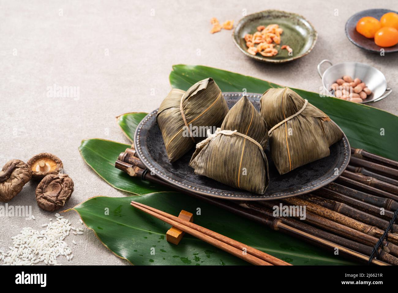Zongzi. Close up design concept of rice dumpling for traditional Chinese Duanwu Dragon Boat ...