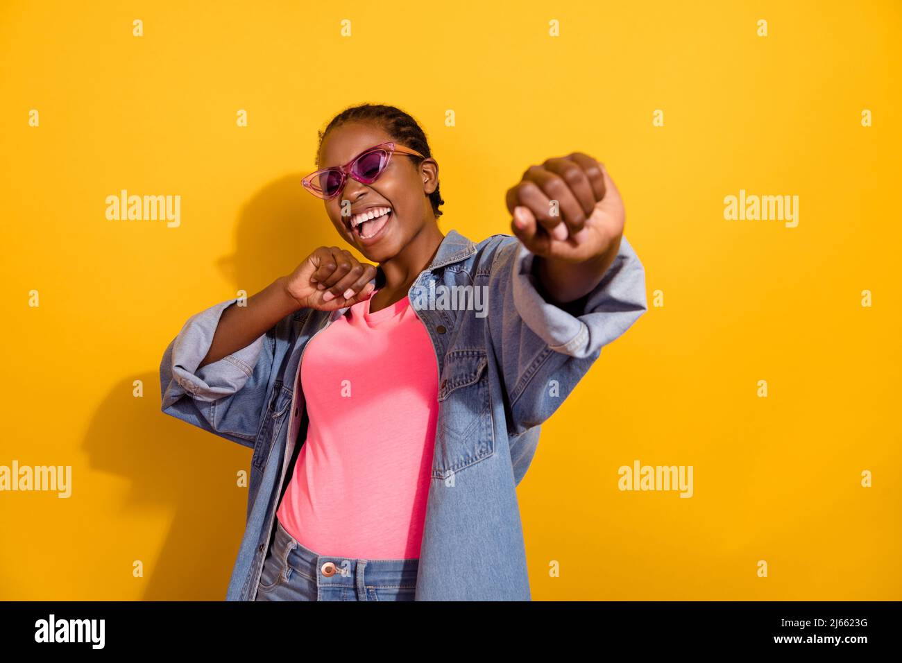 Photo of positive overjoyed girl make moves clubbing spend weekend ...