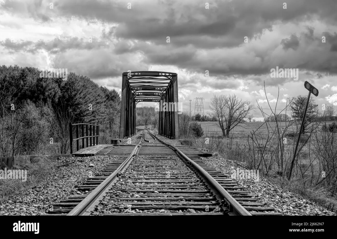 Double span riveted railway truss bridge built in 1893 crossing the ...