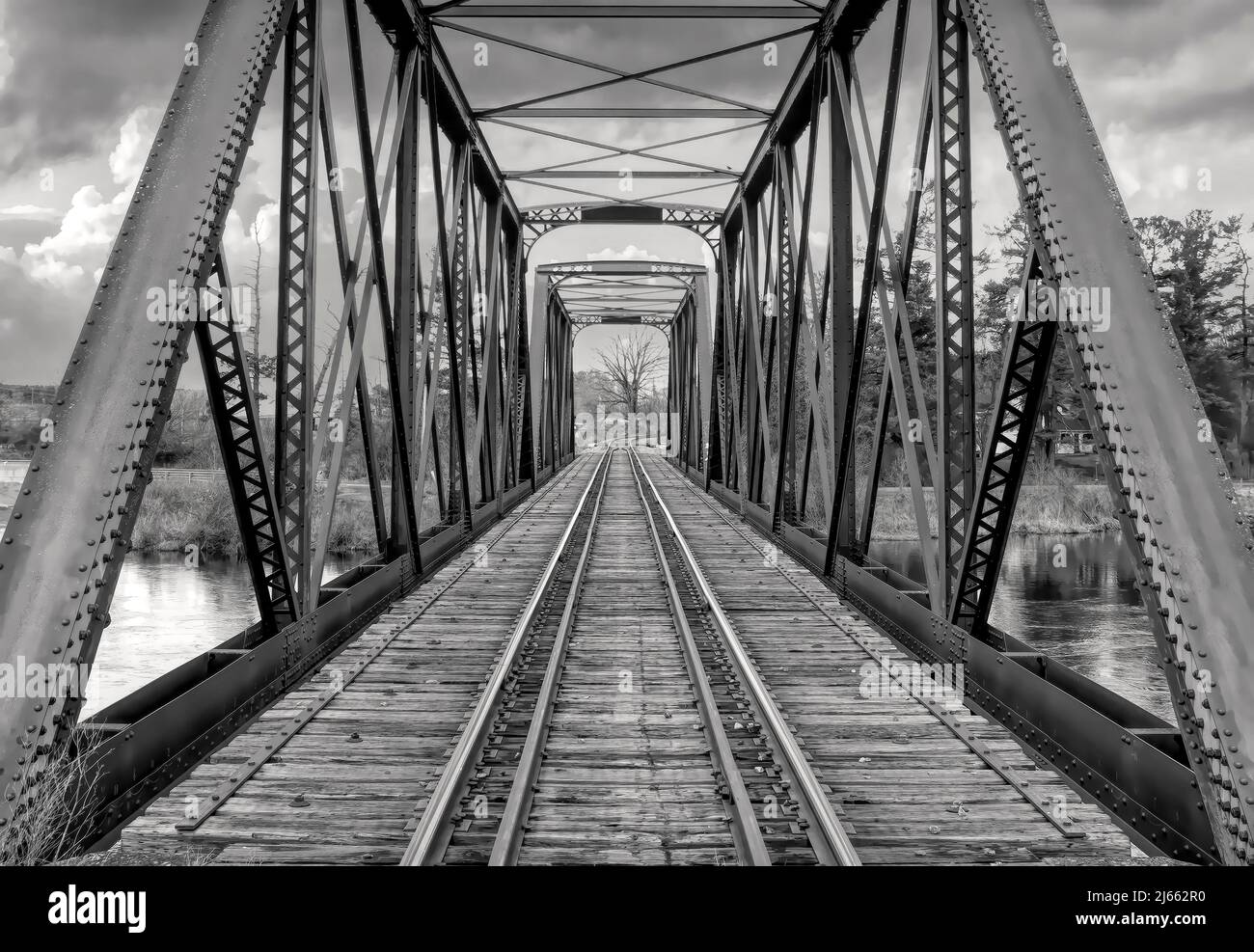 Double span riveted railway truss bridge built in 1893 crossing the ...