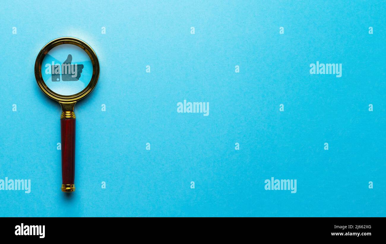 The concept of social research and approval. Thumb up icon with ...