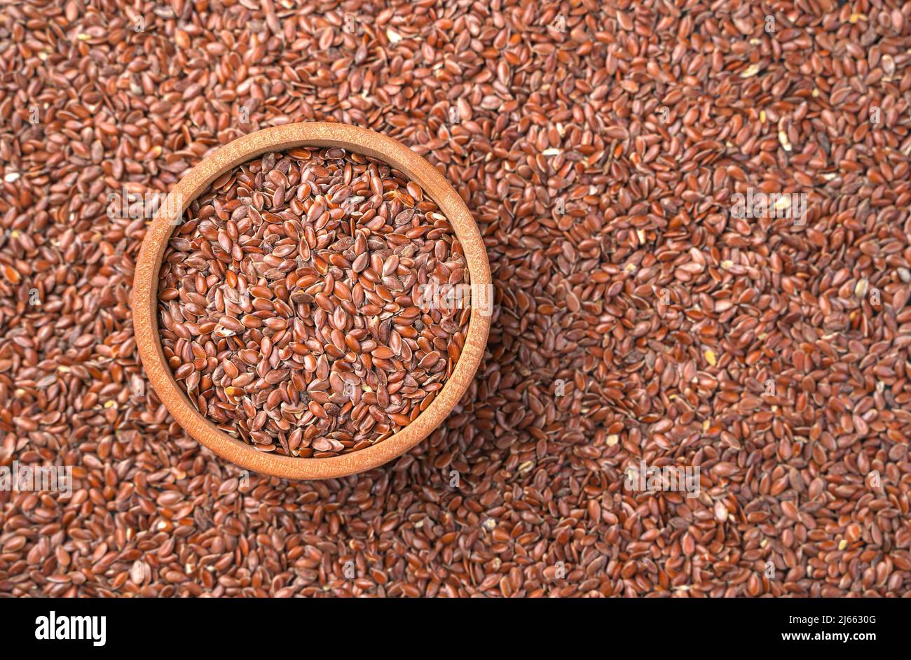 Flax seeds, source of omega 3. Top view, copy space. Healthy, organic ...