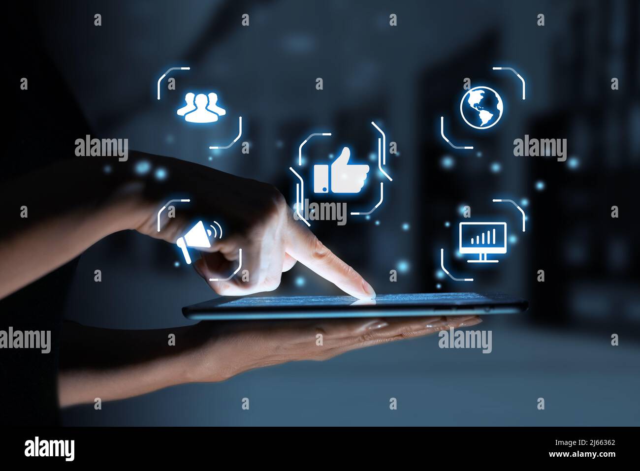 Tools for promotion and advertising campaign. Thumbs up, followers on ...