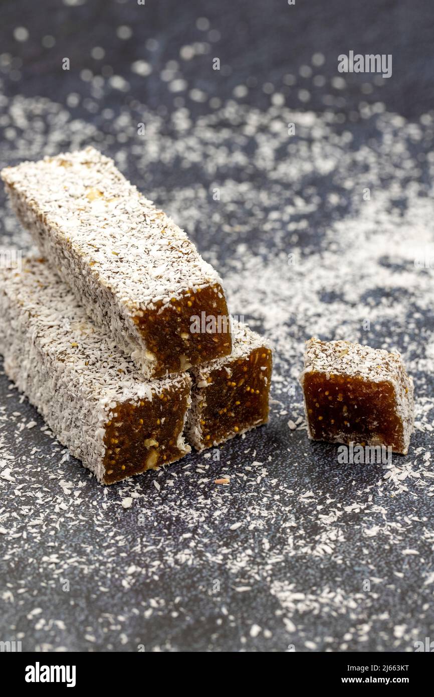 Fig Turkish Delight. Traditional Turkish cuisine delicacies. close up ...