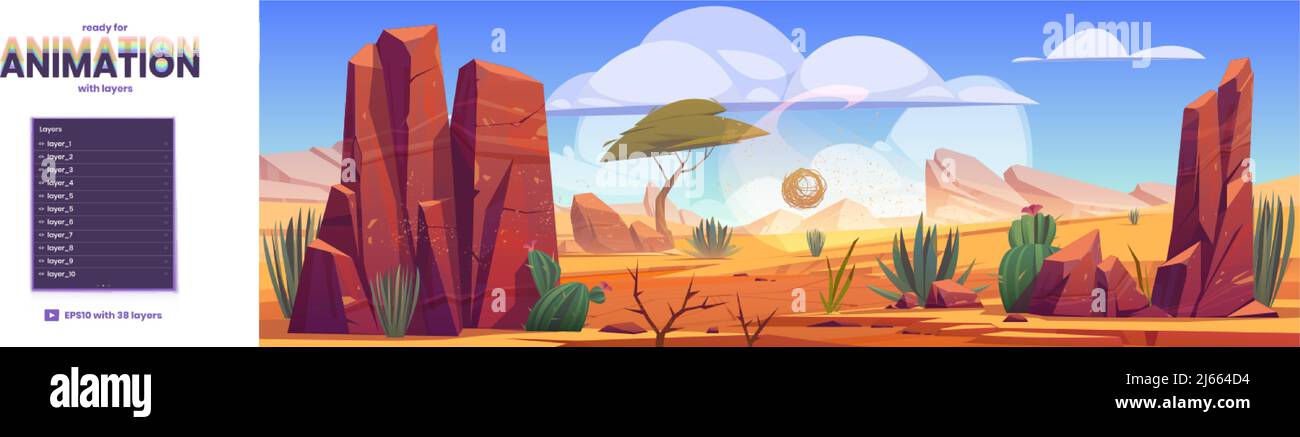 Desert of Africa natural background with layers ready for 2d game ...