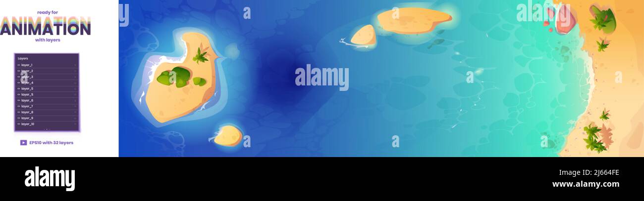 Sea beach top view parallax background for game animation with 2d ...