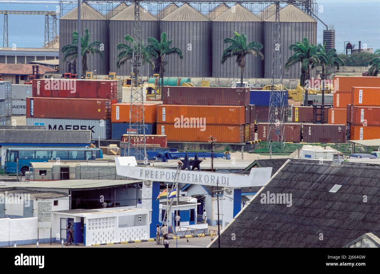Ghana,Tema; terminal Freeport of Takoradi with containers for transport ...