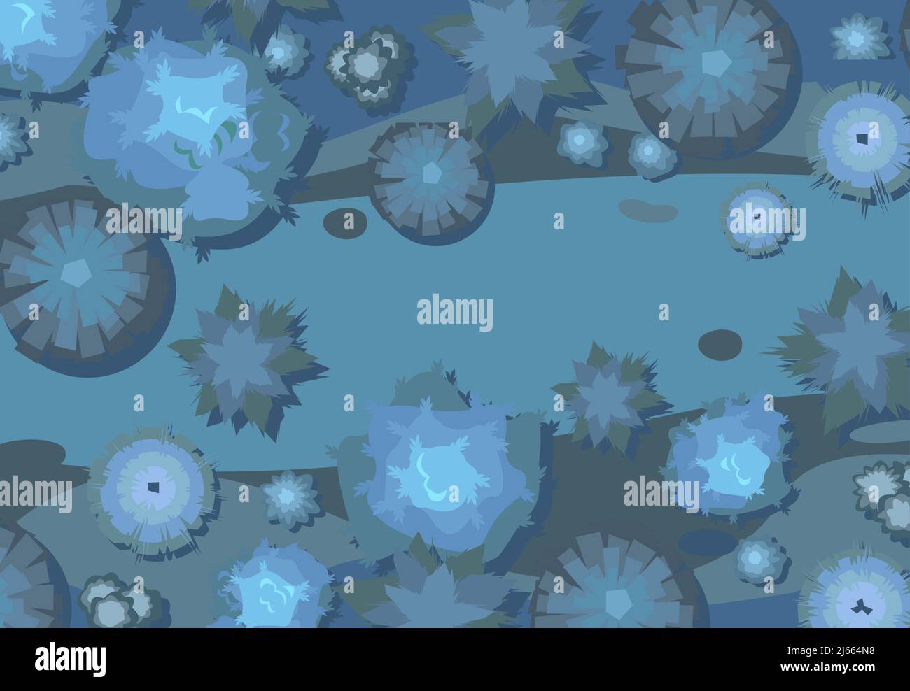 Night plant landscape top view. Wild forest trees and bushes. Dark ...