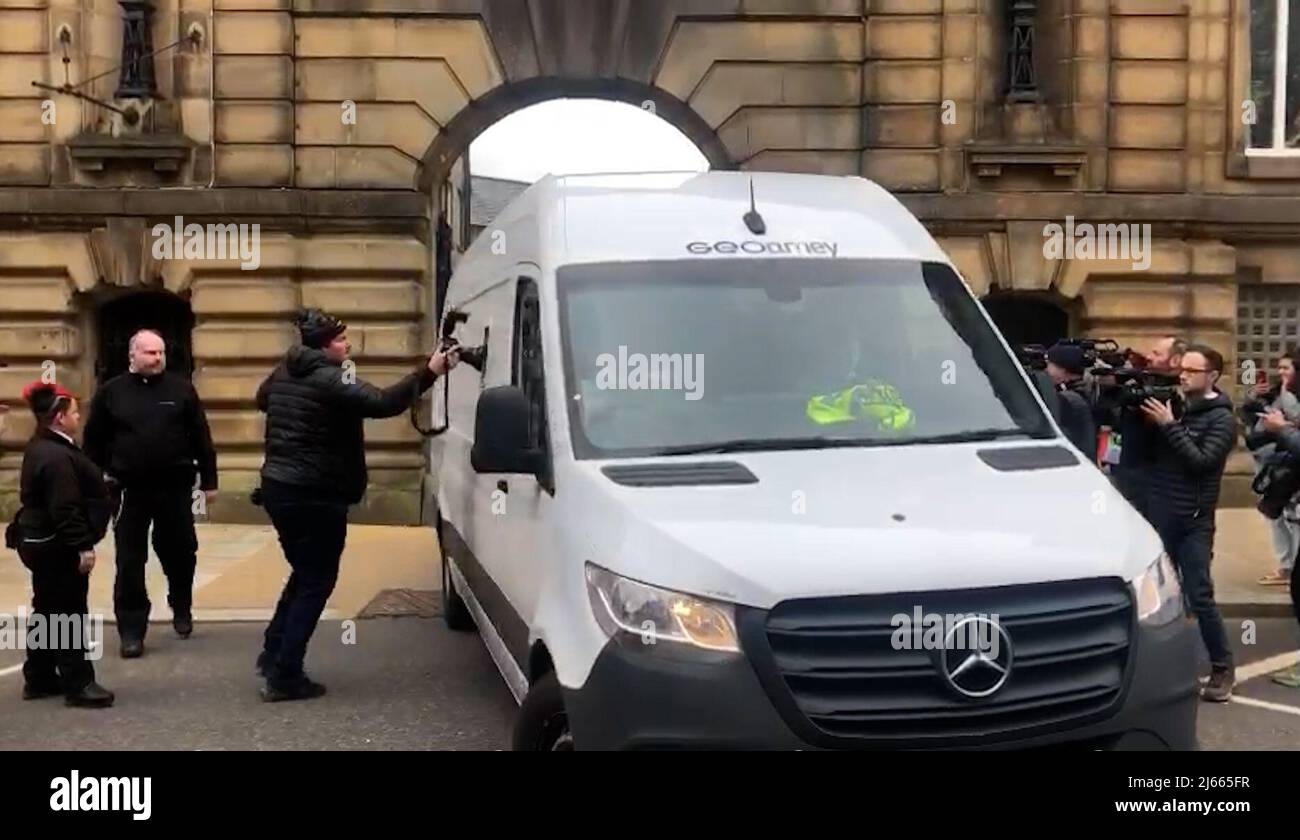 The prison van carrying Andrew Burfield leaves Blackburn Magistrates ...