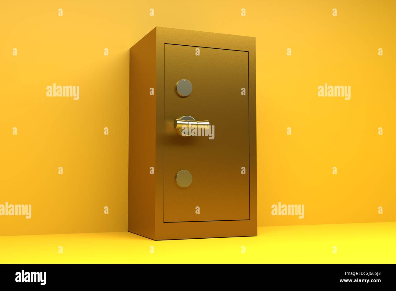 Golden steel safe for money on a yellow background. Safety of money ...