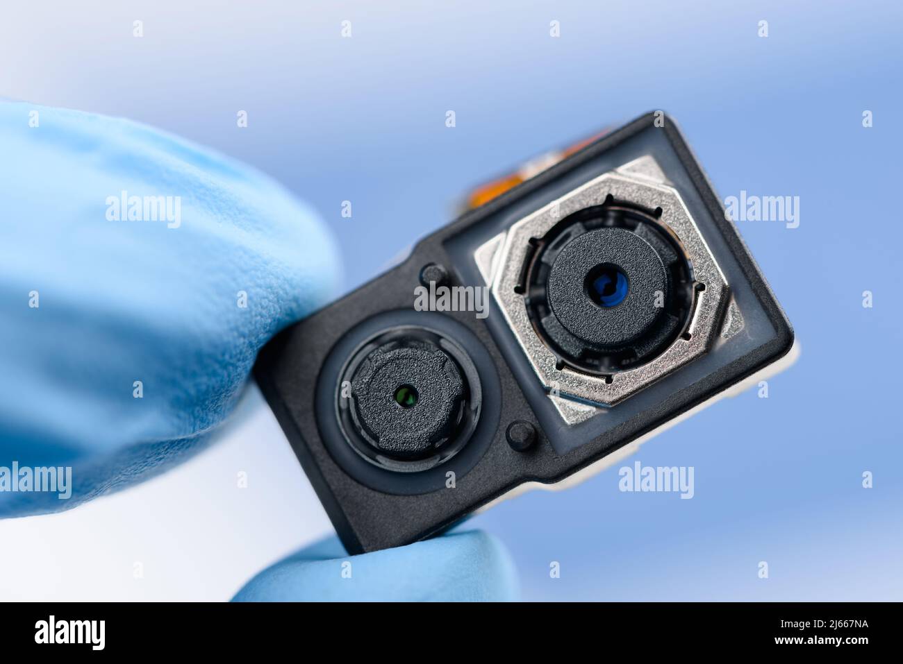 Smartphone dual camera sensor system module in scientist hand Stock ...