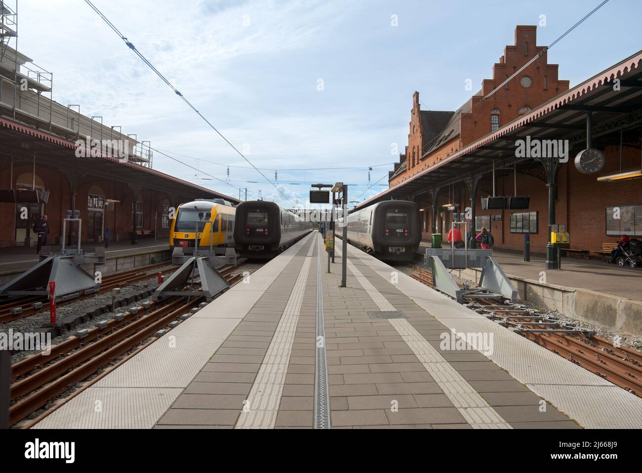 View of the DSB railway train station in Helsingor (Elsinore). Railways ...