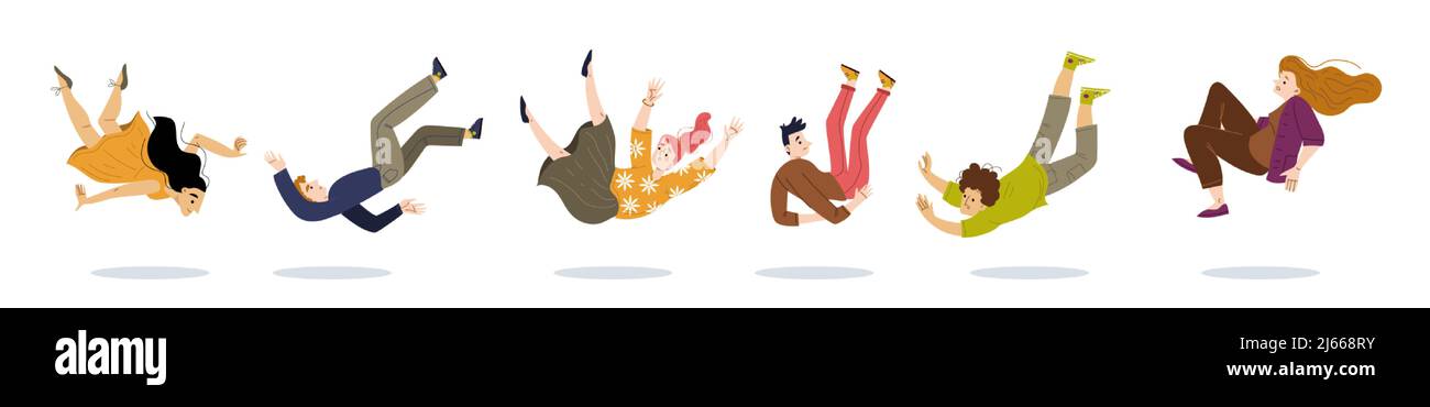 People fall from high, fly down. Vector flat illustration of accident ...