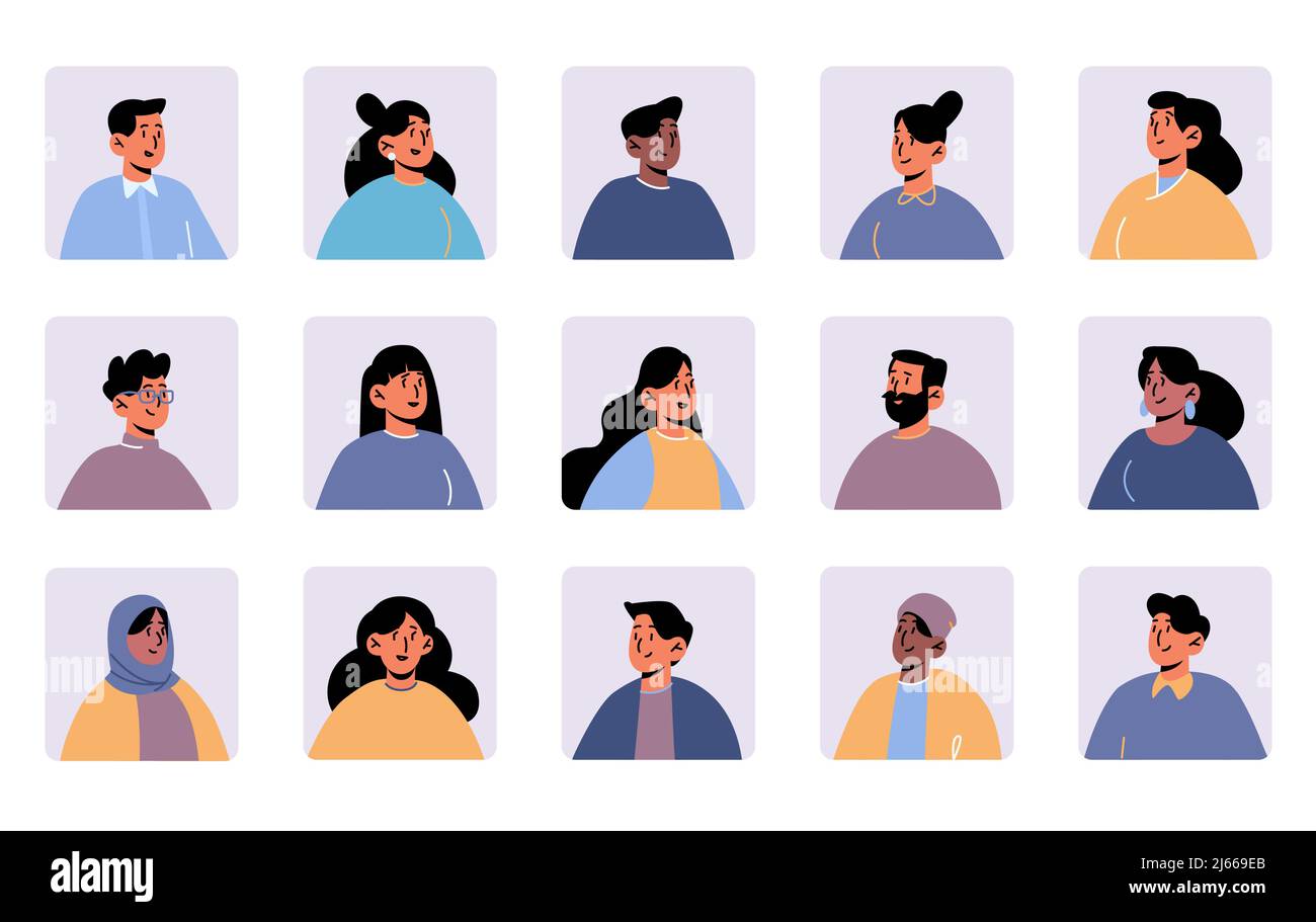 Diverse People Avatars Man And Woman Characters Faces For Social Media