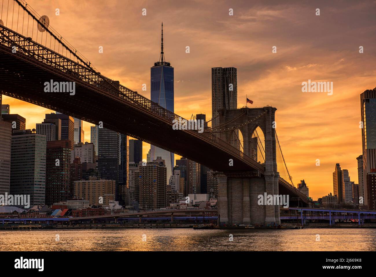 Sunset over Manhattan, captured from DUMBO in Brooklyn New York USA ...