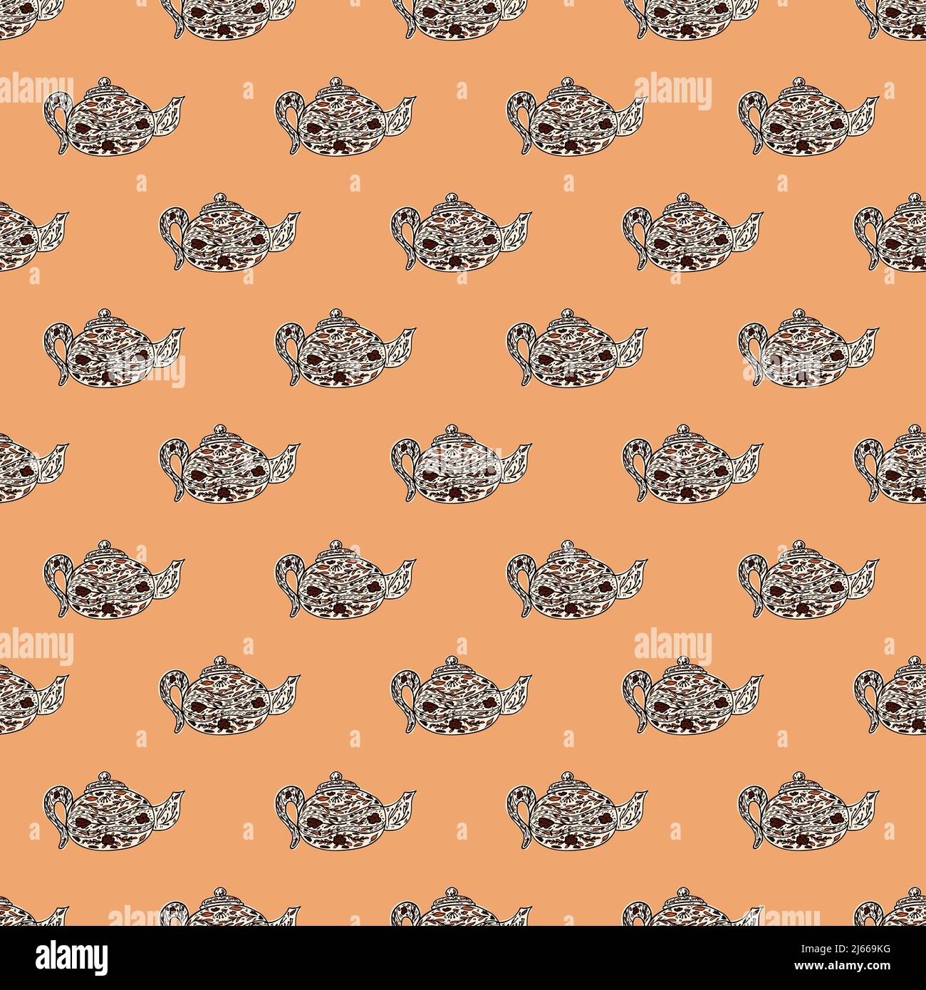 Seamless pattern with cute teapots. Background of doodle kettle ...