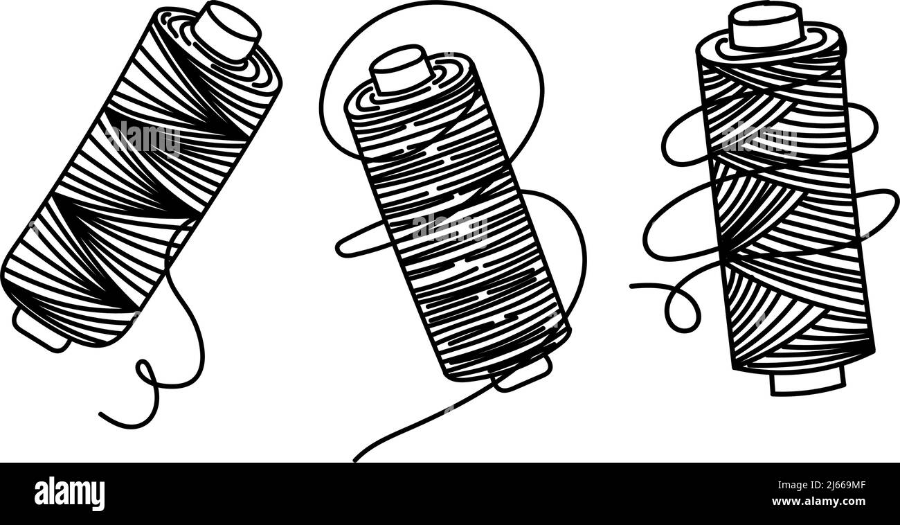 Set of sewing threads, hand-drawn doodle in sketch style. Cross winding ...
