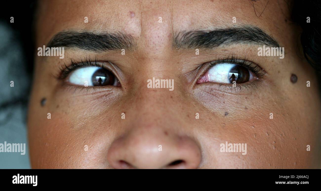 Scared young black woman macro close-up eyes in paranoia Stock Photo ...
