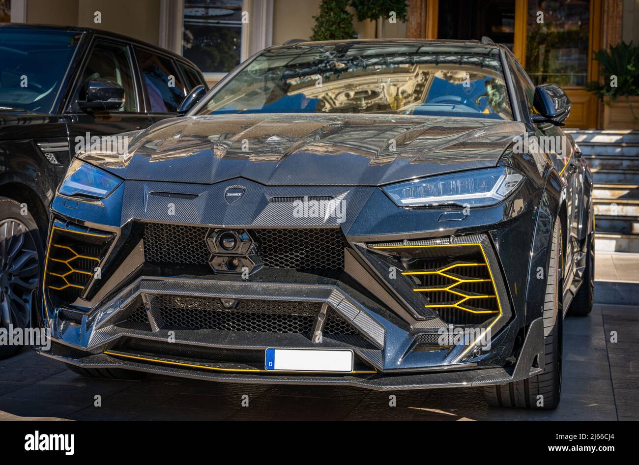 Monaco, Monaco - April 5 2022 - Black lamborghini urus Mansory waiting ...