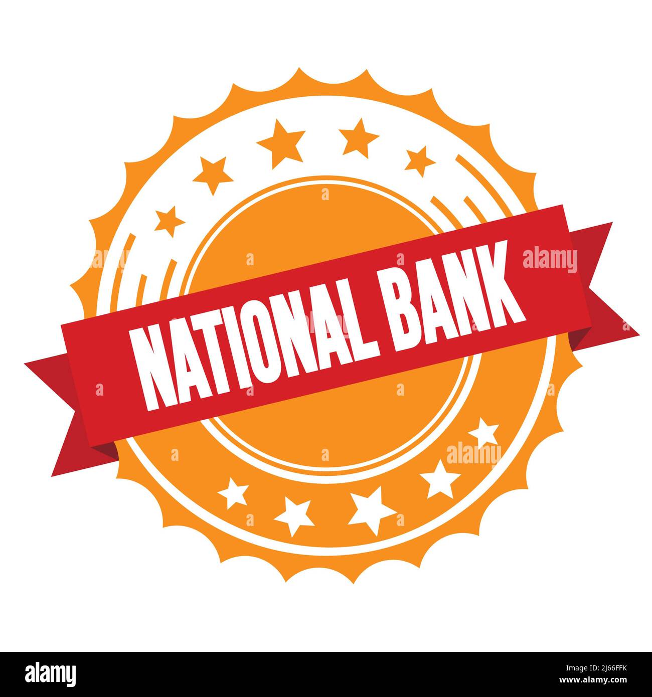 NATIONAL BANK text on red orange ribbon badge stamp Stock Photo - Alamy