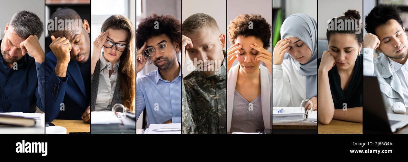 Bored Sad People Face Collage. Different Employees Stock Photo - Alamy